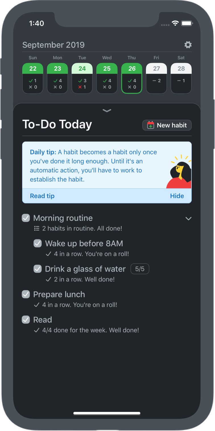 Habitual: Track habits, build routines and accomplish goals